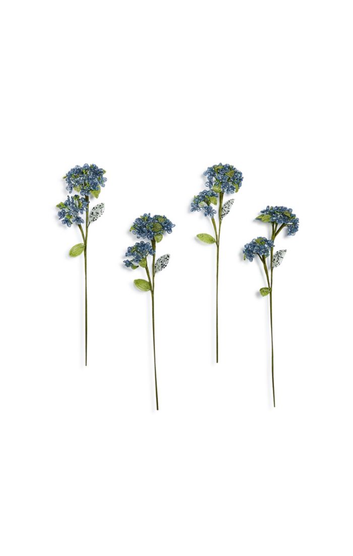 blue hydrangea beaded flower stem, set of 4 - MISI HOME
